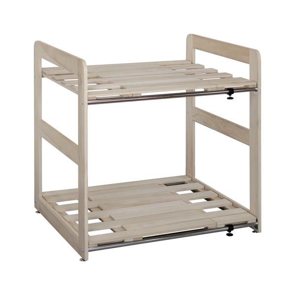 押入れの収納力UPと湿気対策を同時にかなえる押入れフトン棚。サイズ：横84〜115×奥行71.5×高さ86ｃｍ重量：9.5ｋｇ材質：桐・スチール（クロームメッキ）生産国：中国組立式備考耐荷重：棚板1枚あたり5ｋｇ6段階（12.5ｃｍピッチ）...