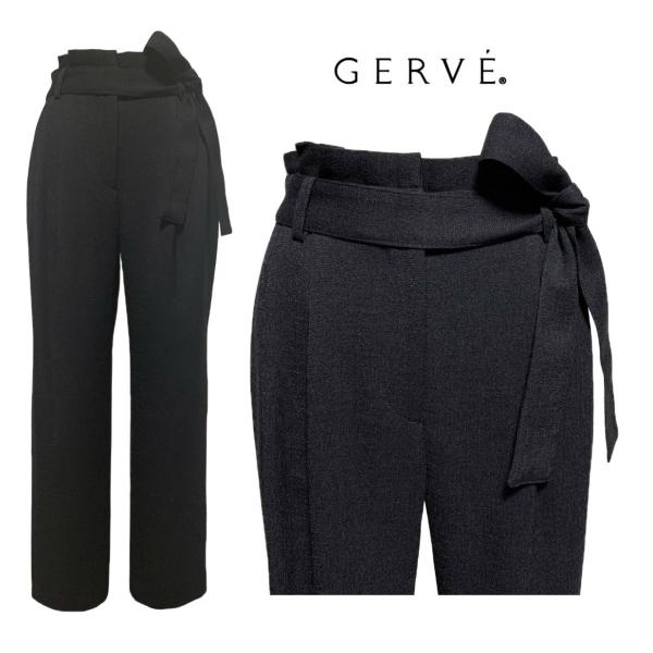 品名GERVE　ジェルベ　麻ライク　ウエストシャーリング　ベルト付き　ツータック　テーパードパンツ 商品説明ライフスタイルを楽しめるコーディネートブランドGERVE　ジェルベテーパードパンツです。麻ライクの合繊素材で麻のチクチク感がなくイー...