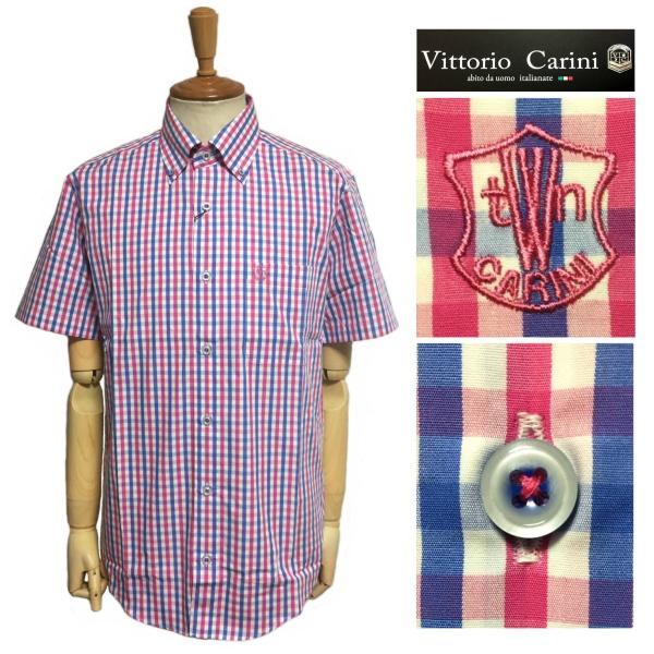 品名 Vittorio Carini　ビットリオ カリーニ ワンポイント刺繍 半袖ボタンダウンシャツ チェック柄 商品説明 高級ブランド Vittorio Carini ビットリオ・カリーニ 半袖ボタンダウンシャツです。ワンポイント刺繍入り...