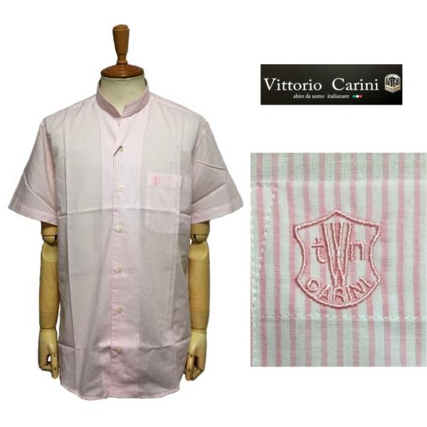 品名 Vittorio Carini　ビットリオ カリーニ ワンポイント刺繍 半袖スタンドカラーシャツ ストライプ柄 商品説明 高級ブランド Vittorio Carini ビットリオ・カリーニ 半袖スタンドカラーシャツです。ストライプ地、...