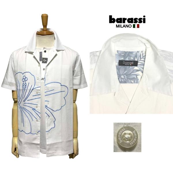 品名 barassi バラシ　清涼 綿麻　フラワー刺しゅう　半袖 開襟シャツ 商品説明 程良いトレンド感に大人の余裕をミックスし、さりげなく凝ったディティールや高い縫製技術がステイタスで、ヨーロッパ製の生地を多数使用しています。「他人とは違...