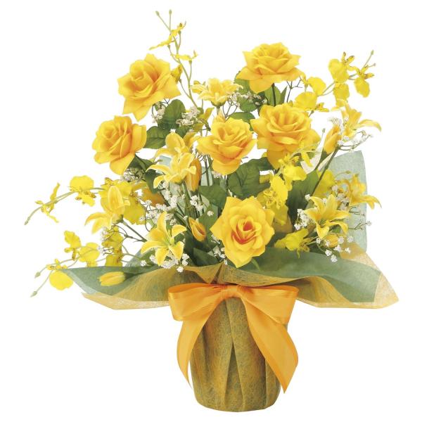 【SIZE】幅36×奥行き30×高さ45cm　　鉢：リボンラッピング/プラスチックポット■ギフト対応：お祝い/贈り物　(メッセージカード/ビジネス向け立札もOK)Green-Artの光触媒・人工植物(フェイク)「フラワー＆グリーン」