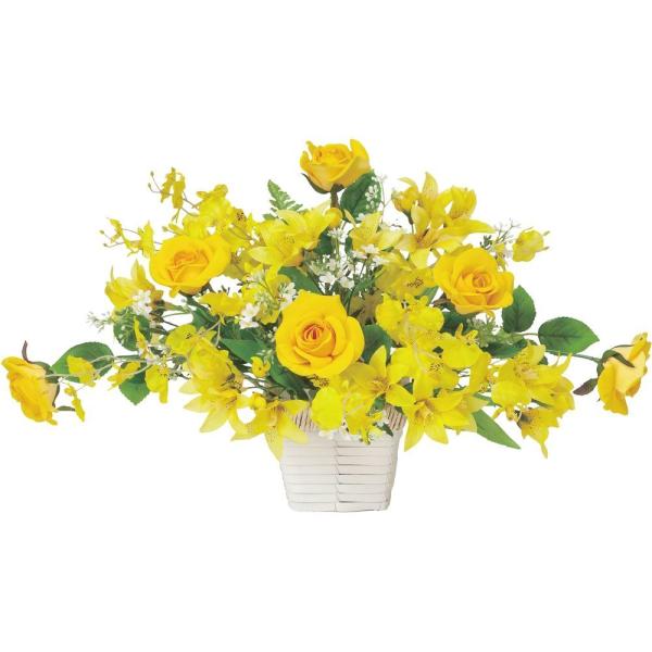 【SIZE】幅50×奥行き30×高さ28cm　　鉢：ポリ製バスケット/スチール枠■ギフト対応：お祝い/贈り物　(メッセージカード/ビジネス向け立札もOK)Green-Artの光触媒・人工植物(フェイク)「フラワー＆グリーン」