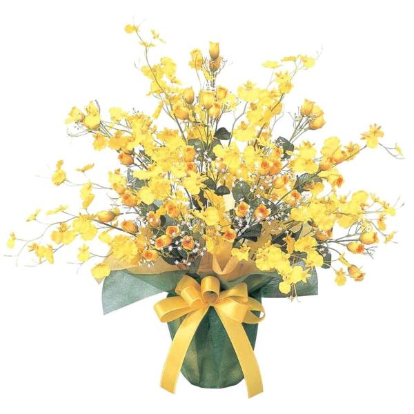 【SIZE】幅55×奥行き40×高さ60cm　鉢:リボンラッピング/プラスチックポット■ギフト対応：お祝い/贈り物　(メッセージカード/ビジネス向け立札もOK)Green-Artの光触媒・人工植物(フェイク)「フラワー＆グリーン」