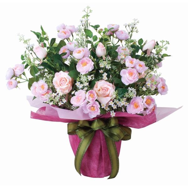 【SIZE】幅52×奥行き36×高さ50cm　鉢：リボンラッピング/プラスチックポット■ギフト対応：お祝い/贈り物　　(ラッピング・メッセージカード/ビジネス向け立札)Green-Artの光触媒・人工植物(フェイク)「フラワー＆グリーン」