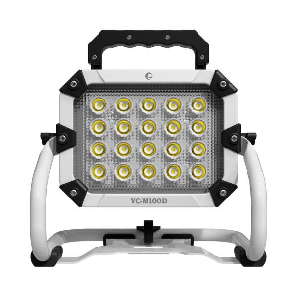商品仕様品番:YC-M100D効率:100W（最大値）全光束:約9500lm発光色:昼光色（6500K）点灯モード:HIGH(100％)、MID(50％)、LOW(25%)、SOS照射角度:約60°連続点灯時間:HIGH：約3.5~4時間、...
