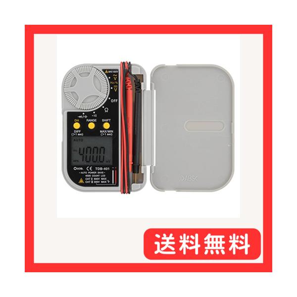 デジタルテスターブラック/-/TDB-401・PatternName:単品・パッケージ個数:1・表示板(LCD) 数字表示:4000カウント、文字高14mm・レンジ切換:オート/マニュアルレンジ(自動/手動)・サンプリング速度:3回/秒・極...