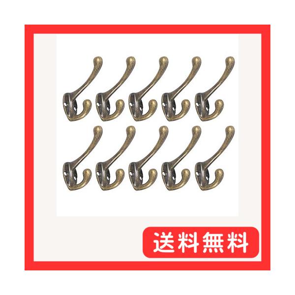 アンティークブロンズ/-/-・アンティーク調 壁フック ブロンズ 10個セット・サイズ　約55mm×25mm×43mm　セット内容：フック10個　ネジ20個・多用途：洋服、コート、帽子、カバンなどいろいろな荷物を引っ掛ける事ができます・アン...