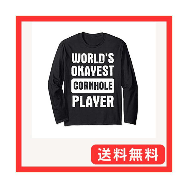 ブラック/S/-・World's Okayest Cornhole Player - Bean Bag Toss Game Quote - Silhouette Image - Saying・長袖tシャツ