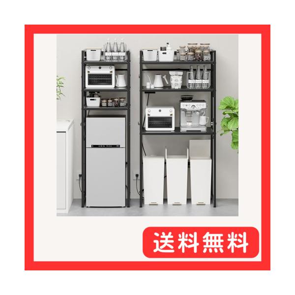 ブラック/W（50-80）*D42*H170cm/SH38・Color:ブラック・横幅50〜80cm伸縮ハイタイプレンジボードヨコが伸縮するので、場所に合わせて幅を変えられる。無段階調整でラックの下はゴミ箱、小型冷蔵庫、小型洗濯機など置いた...