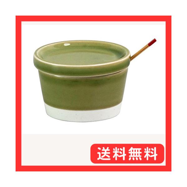 モダン織部釉/直径6×高さ4cm/14480・Color:織部釉PatternName:スパイスポット・パッケージ個数:1・サイズ:直径6×高さ4cm・素材・材質:磁器・生産国:日本・セット内容:ポット×1個 蓋×1枚 木さじ×1本