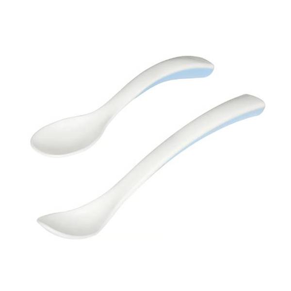 長いスプーンは大人用、持ちやすいスプーンは子ども用です。お子さまが自分で食べることを覚え始める時期に、必要になるアイテムです。食器洗い乾燥機で洗えます。（70℃まで）ベビースプーン（13cm）1本、フィーディングスプーン（16cm）1本