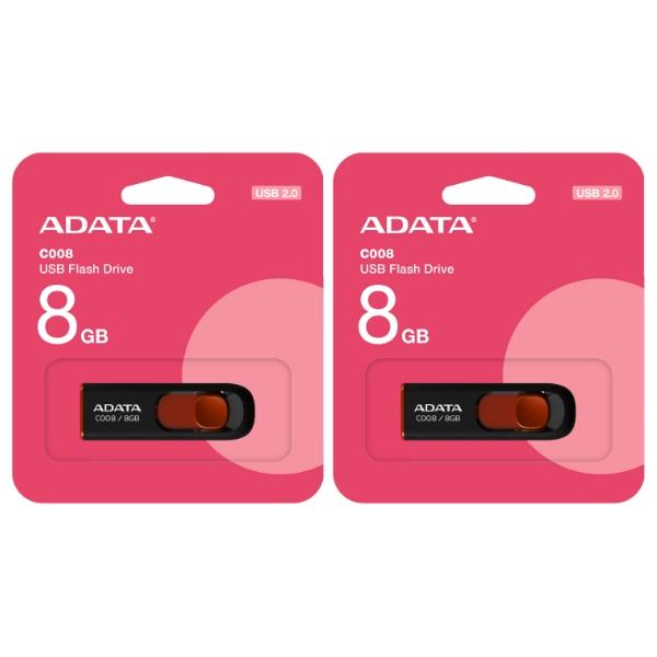 「2本セット」 USBメモリ 8GB 5年保証 ADATA USB2.0 スライド式 AC008-8G-RKD USB 黒JANコード：4718050609598※お得な２本セットでの販売です！■商品説明●パソコン以外の機器では、動作保証対...