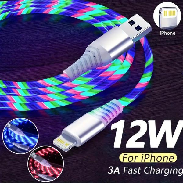 商品説明：光るライトニングケーブル1mタイプです。通電時に光が流れるケーブルで、毎日の充電を幻想的に演出！●最大5V/3Aで急速充電可能●高速データ同期最大480mb/sの伝送速度●iOSシステムへ対応●USB側を差しただけで発光暗いところ...