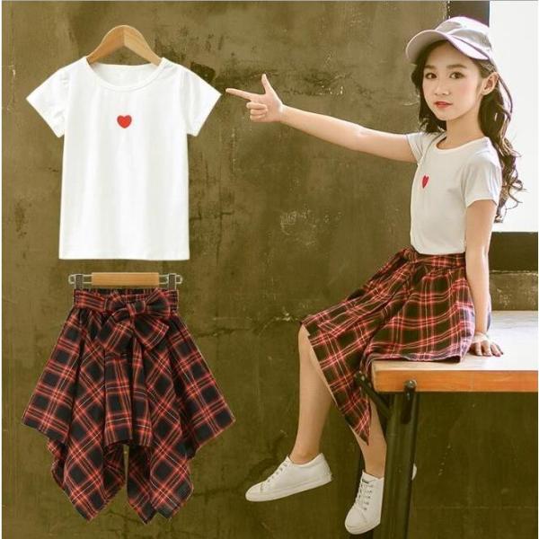 女の子 セットアップ  キッズ半袖 Tシャツ ショットパンツ　スカート 2点セット ジュニア 可愛い 子ども 夏■素材：綿95%■セット内容：Tシャツ+パンツ、Tシャツ+スカート■サイズ：（単位：cm）【110】 おすすめ身長100cm【1...