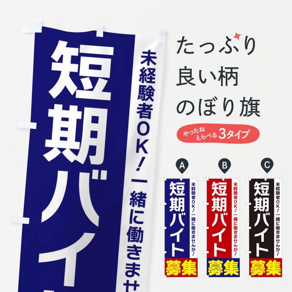 3FH2 のぼり旗 短期バイト募集●のぼり旗の内容 :のぼり旗 短期バイト募集●印刷 : フルカラーダイレクト印刷●基本サイズ : 60cm×180cm （リサイズ変更できます）●その他用途に合わせて選べるサイズ。●生地 : ポンジ、テトロ...