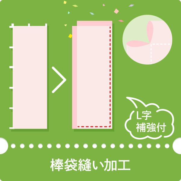 対象ののぼり旗で選択しているチチの側に棒袋縫いいたします。例）左チチを選択の場合→左棒袋縫いポールとポールを通すチチの間に隙間が開くのでスカスカした印象を持つ方もいらっしゃいます。さらにチチはのぼり旗を挟み込むように縫い付けるため、折角の柄...