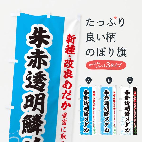 EUP2 のぼり旗 朱赤透明鱗メダカ●のぼり旗の内容 :のぼり旗 朱赤透明鱗メダカ●印刷 : フルカラーダイレクト印刷●基本サイズ : 60cm×180cm （リサイズ変更できます）●その他用途に合わせて選べるサイズ。●生地 : ポンジ、テ...