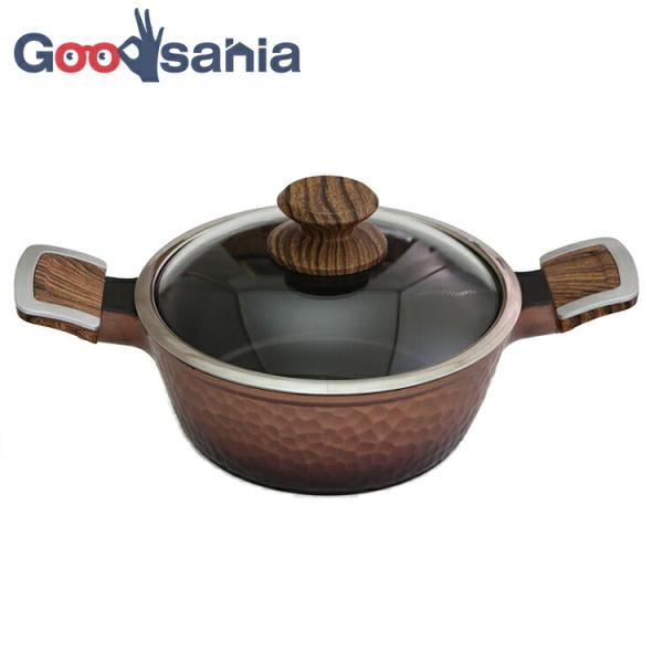 茹で、煮る、炒める料理に！ガス・IH対応 熱伝導の良い両手鍋本体内面に凹凸が無く調理物を混ぜやすい＆お手入れしやすい鍋 なべ ふた付き 蓋付き 蓋付 フタ付き 槌目鍋 槌目 IHOK IH ガス火 両手 20 ブラウン 茶色 新生活 引越し...