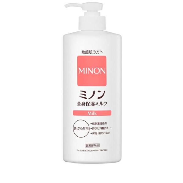 MINON ミノン 全身保湿ミルク 400ml ボディミルク肌のバリア機能を守りながらうるおいを与える独自処方。2種類のうるおい成分と肌あれ防止成分配合。0歳の赤ちゃんからお使いいただけます。敏感肌化粧品。大容量ポンプタイプ登場。効能・効果...