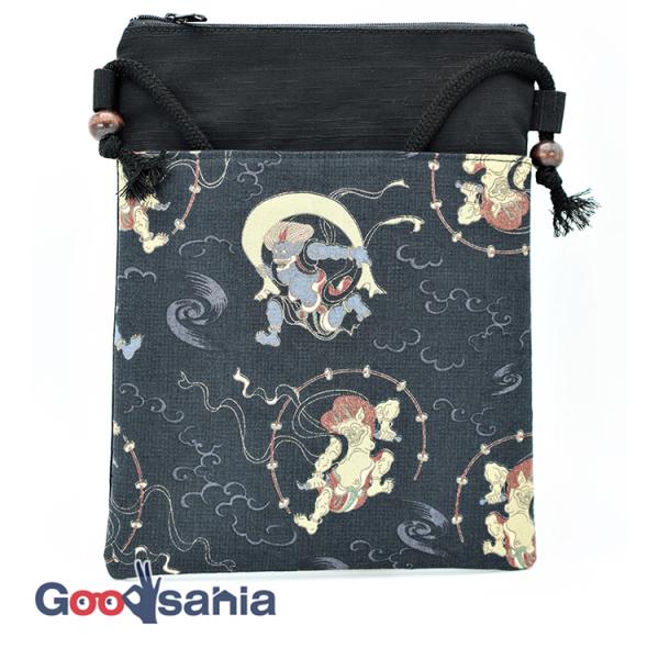 日本らしい柄が粋で美しい！ファスナー付きで安心のポシェットちょっとそこまでのお出掛けに！お祭りや成人式などの行事に！ポシェット ショルダー 斜め掛け 斜めがけ 肩掛け 小物入れ バッグ かばん 国産 長方形 縦長 黒 くろ 黒色 メンズ レ...