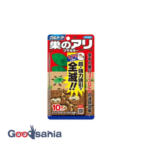 フマキラーの技術の結晶！家中の巣をまるごと全滅！あちこち置ける10コ入り！いろいろな場所に置くことで、アリとの遭遇率が大幅にアップ！家中の巣を効率よく駆除できます。連鎖殺虫パワーで一掃！連鎖殺虫成分「フィプロニル」を配合。薬剤を巣に持ち帰ら...