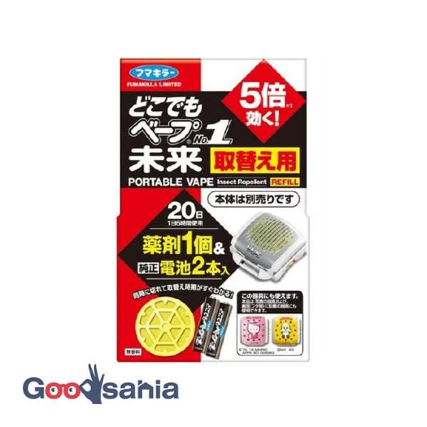 取替えタイミングがわかりやすい。電池と薬剤が同時に切れる設計なので、薬剤を取り替えるタイミングがすぐにわかります。薬剤はワンタッチで着脱可能。