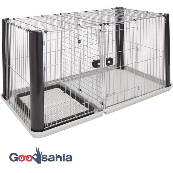 ・シックなカラーとデザインがスタイリッシュな空間を演出！・ケージ内を2つのスペースに分けられる仕切りドアで、トイレとくつろぎスペースを分離できます。・ワンちゃんがトイレの場所を覚えやすく、しつけもしやすいです。・住居側は横スライドドアで開閉...