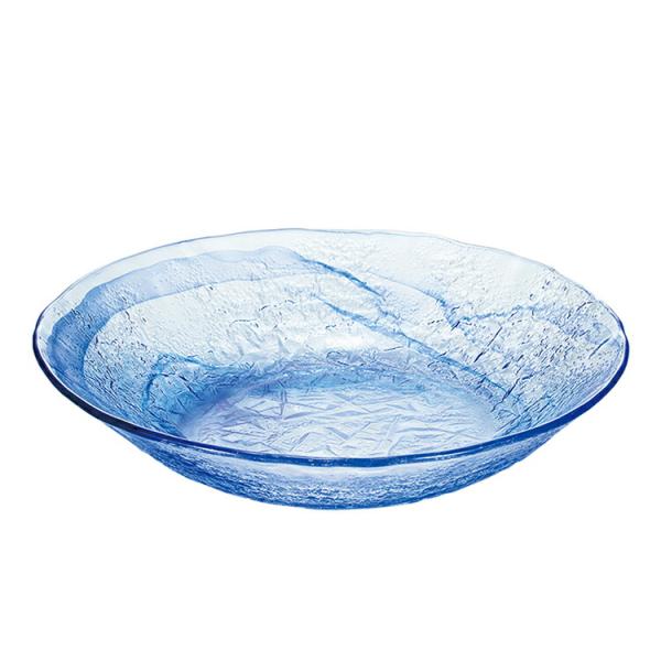 夏の皿鉢の決定版!蒼い色筋は、自然な風合いを引き立たせ、食卓を華やかに彩る 冷麺、うどんや、素麺におすすめ! 日本製 そうめん そば うどん 鉢 皿 ガラス