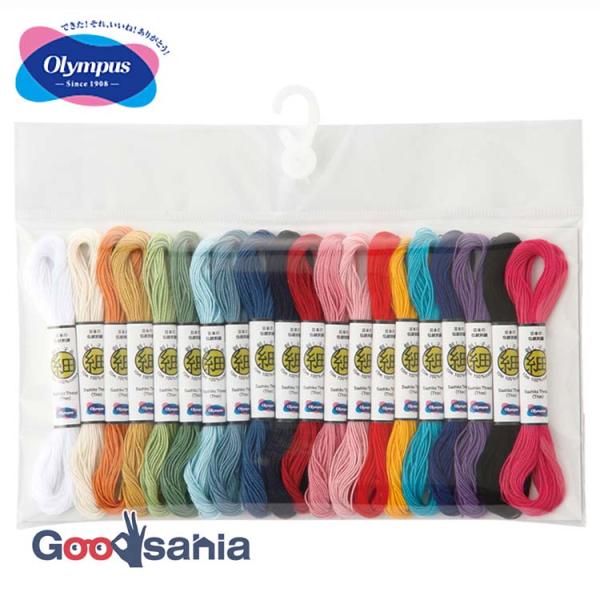 コマドリ 綿100% コットン 綿 SASHIKO さしこ 日本刺しゅう模様 和柄 手作り ハンドメイド 手芸 手仕事 手しごと 趣味 裁縫 材料 道具 ツールOLYMPUS 刺し子用糸 刺し子 一目刺し 糸 セット 20色 糸セット かせ...