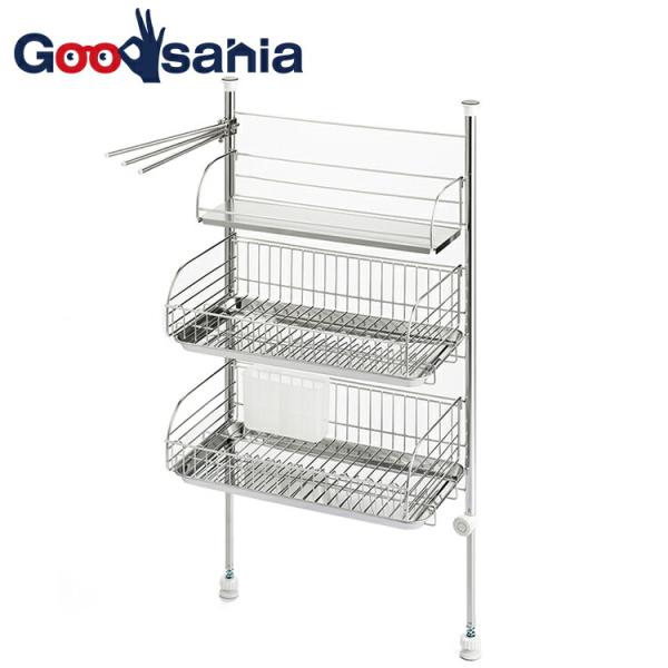 キッチンが狭くて困っている方におすすめの水切りカゴ キッチンがスッキリして作業スペースがひろがるから効率よく家事ができる水切りカゴ みずきり ステンレス ラック 伸縮 突っ張り 三段 横長 調理 調味料 収納