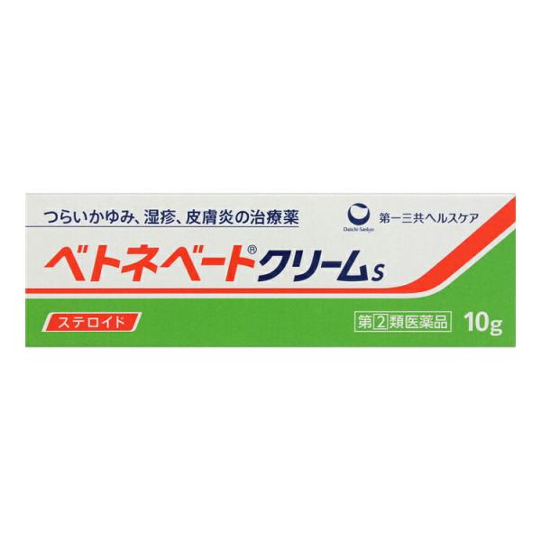 第(2)類医薬品 ベトネベートクリームS 10g つらいかゆみ 湿疹 皮膚炎 鎮痒消炎薬湿疹、かぶれ等の皮膚の炎症にすぐれた効き目を発揮します。のびがよく、ベタつかない使い心地のよいクリーム剤です。効能・効果：しっしん、皮膚炎、あせも、かぶ...