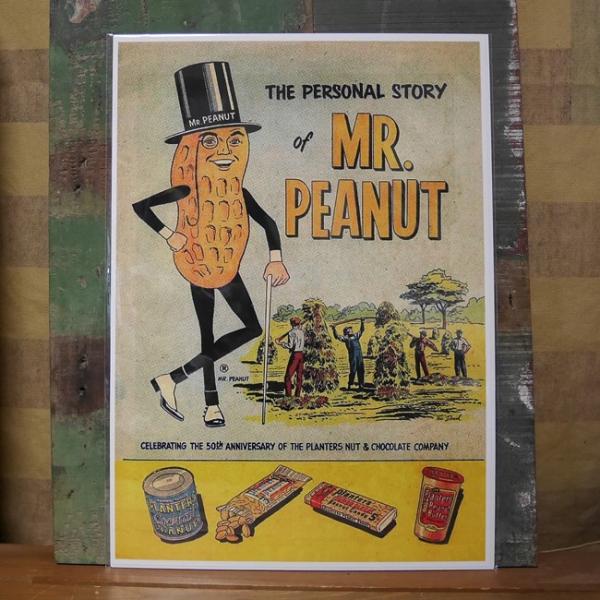 アメリカで最もポピュラーなナッツ、PLANTERS(プランターズ)ピーナッツのB4サイズポスターです。当時の雰囲気をそのまま再現した、レトロアメリカンなポスターがいい感じです！現在でもピーナッツの体にシルクハットを被ったMr.Peanuts...