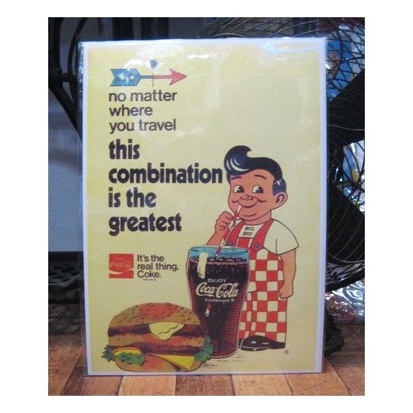 アメリカのファミリーレストランビッグボーイの長男ボビーとコカコーラ、ハンバーガーがセットになったのB4サイズポスターです。サイズ：縦365×横260mm(約)素材：紙