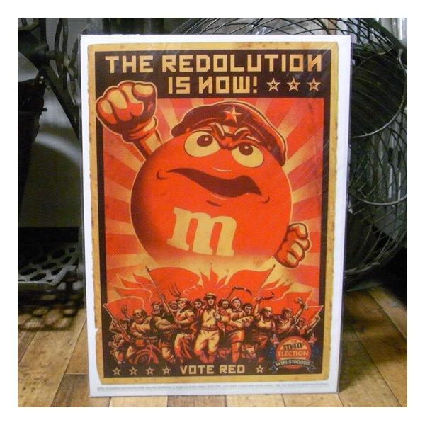 アメリカ発祥のお馴染みのチョコレート菓子m&amp;m'sのインテリアポスターです。オーストラリアのm&amp;m'sのサイトで行われた選挙プロモーションのレッドの選挙ポスター。有名なスローガン「THE REVOLUTION IS NOW」...