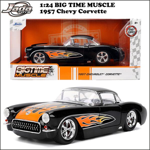 クオリティーが高く人気なJADA TOYSの1/24サイズのBIG TIME MUSCLEシリーズ、1957 Chevy Corvette Black Flamesです。左右ドア、フロントなどの開閉が可能で、ミニカーが好きな方におすすめ。お...