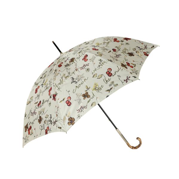 【自分自身のスタイルを持つ女性たちへ品のある大人フェミニンを提案するブランド】ボタニカル柄を押し花調にアレンジしたプリント雨傘です。きらめく箔プリントにレタードを加え、華やかに仕上げました。憂鬱な雨の日がちょっぴり楽しくなるような傘です。バ...