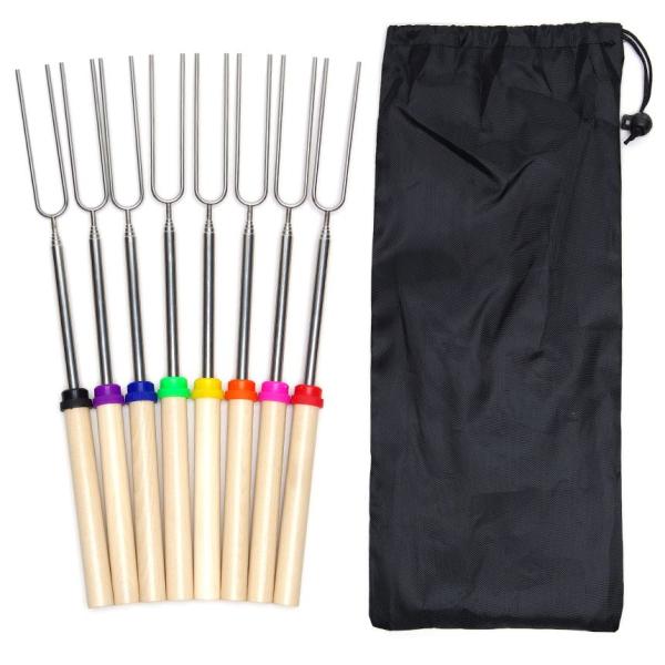 マシュマロ、肉、野菜、果物などを串焼きにできる！！バーベキューフォーク8本セット+専用収納袋付きバーベキュー串の長さは、約30.5cm-82.0cmの間で調整可能。長さがあるので、火元から離れて安全に使用できます。串の先端はU字型となってお...