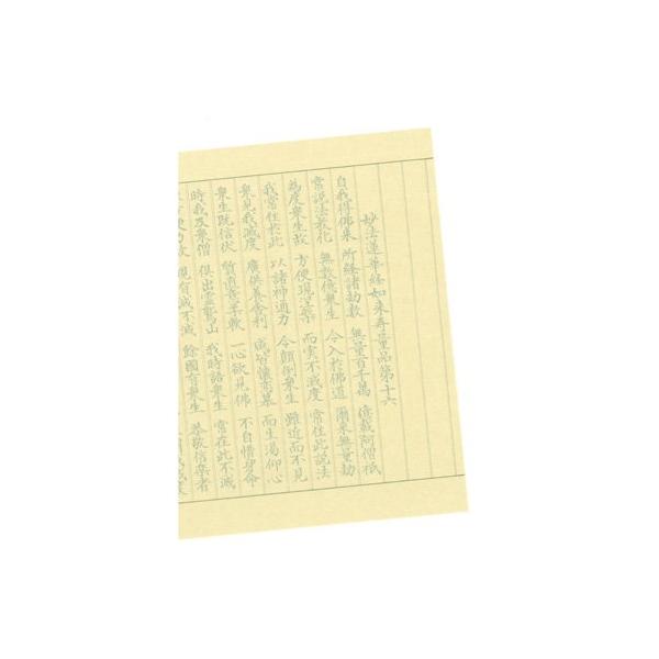 【ご購入後の当店からの連絡はご登録のメールアドレスに通知いたします。必ずご確認ください】【商品概要】寿量品　「妙法蓮華経如来寿量品第十六」　写経用紙です。20枚入りで、手本１枚付いてます。色は、未晒（きなり）で楮紙系の和紙なので、 にじみは...