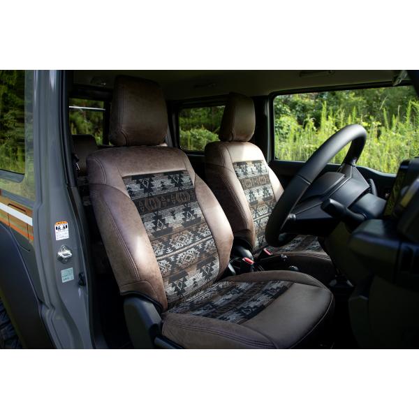 【新型ジムニー専用】GBシートカバー※写真13枚目のGrow to Beecleタグが運転席・助手席につきます。新素材『レザーグロウ』とネイティブアメリカン柄の生地を組み合わせたNEWシートカバー。あなたのジムニーをまた一段、成長させるアイ...