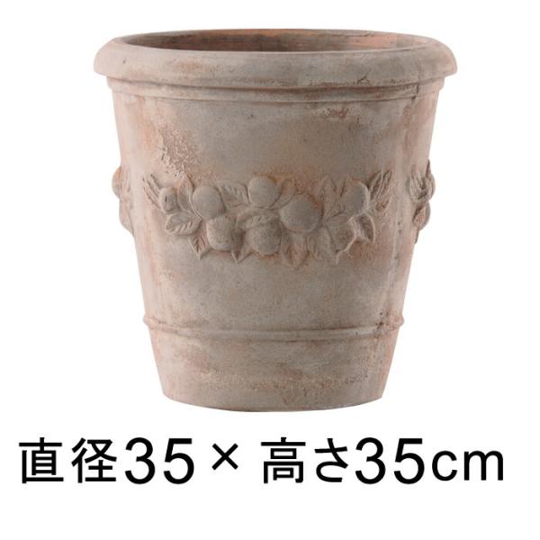 植木鉢 おしゃれ テラコッタ直径35cm　高さ35cm　口径29cm底直径21cm　内高さ33cm　内底直径17cm重さ ： 約 10kg容量 ： 約15L素材 ： テラコッタ底穴 ： 有表面のアンティーク仕上げは自然な風合いを出す為に故意...