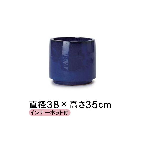 鉢カバー おしゃれ プランター 陶器 観葉植物直径 38cm　高さ 35.5cm　口径 33.5cm土容量 ： 29L重さ ： 19.5kg材質 ： 陶器色 ： ブルー系底穴 ： 有寒冷地 ： 使用可個体差 ： 釉薬色の個体差が若干あり★受...