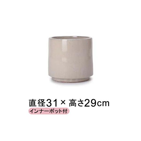 鉢カバー おしゃれ プランター 陶器 観葉植物直径 31cm　高さ 29cm　口径 26.5cm土容量 ： 14L重さ ： 11kg材質 ： 陶器色 ： クリーム系底穴 ： 有寒冷地 ： 使用可個体差 ： 釉薬色の個体差が若干あり★受皿は付...