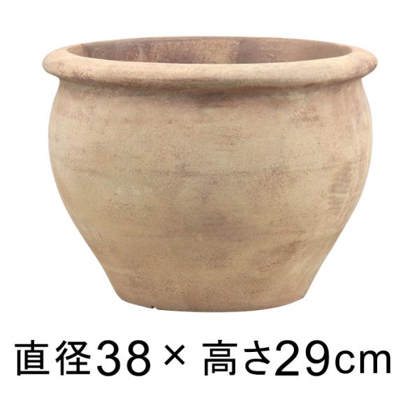 直径38cm　高さ29cm　口径31cm底直径22cm　内高さ26.5cm　内底直径16cm容量 ： 約 16リットル重さ ： 約 9kg色 ： グレーとブラウンの中間色・ショコラ・モカアンティークの風合いを出す為、砂が吹きかけてありその砂...