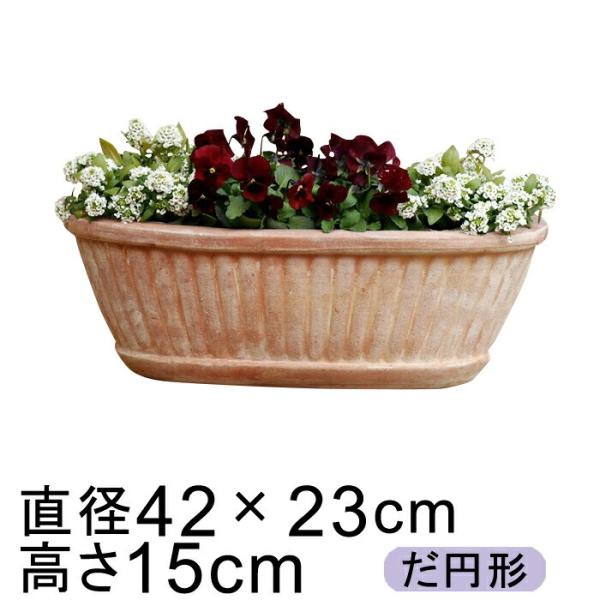直径42cm×23cm　高さ15cm　口径37cm×18cm底直径32cm×12cm　内高さ13cm　内底直径28cm×9cm（直径・口径はだ円の一番長い部分です）重さ ： 約 4.8kg容量 ： 約 6リットル色 ： 素焼き（白粉の部分あ...