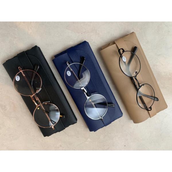 持ち運びに便利なケース付き。＊ベージュのケースのデザインが変わりました。最後の写真参照願います。おしゃれでポップな丸老眼鏡。老眼鏡の丸デザインは、お洒落です！！！色はブラック・シルバー・そして赤みが入っているゴールド（ピンクゴールド？）とど...
