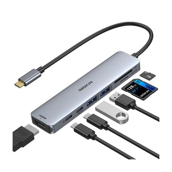 【7-in-1拡張ハブ】1xHDMI(4K@60Hz)、2xUSB-A3.0、1xUSB-C(データ用)、1xUSB-CPD(100W充電)、MicroSD/TFカードリーダースロットを搭載。MacBookPro/Air、MacBookM1...