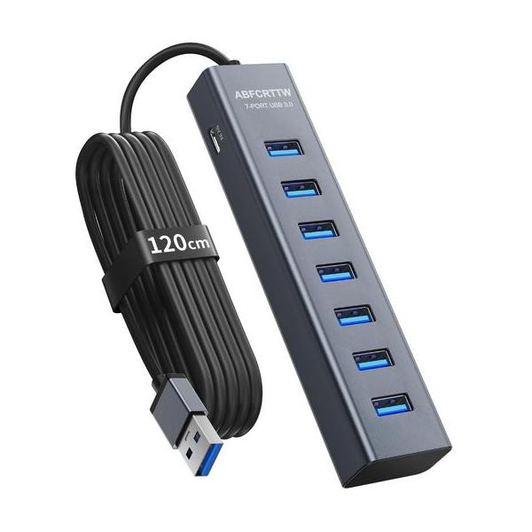 ワーニング?注意:このデバイスはデータ転送のみをサポートし、充電はサポートしません【7ポートアルミニウム製USBハブで快適な接続性を実現】高品質なアルミニウム製の7ポートUSB3.0ハブは、優れた放熱性と安定性を提供。キーボード、マウス、外...