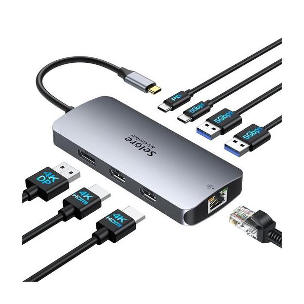 【8in1USBCドッキングステーション】この多機能ドッキングステーションhdmi2つは2x4KHDMIポート(4K@60Hz)、Displayportポート(4K@60Hz)、LANポート(ギガビット(1000BASE-T))、PDPor...