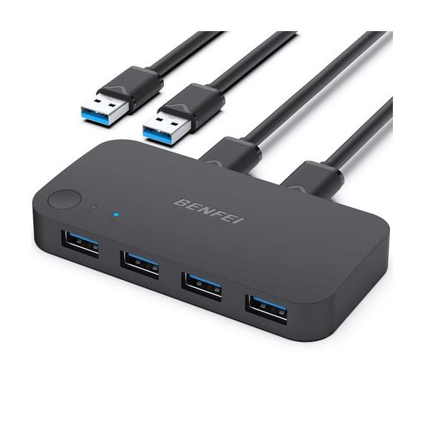2台のコンピュータ間で複数のUSBデバイスを共有:BENFEI2in4outUSB3.0kvmスイッチは、2台のコンピュータでキーボード、マウス、Uディスク、プリンタ、スキャナ、USBカメラ、ヘッドフォンなどの4つのUSBデバイスを共有する...